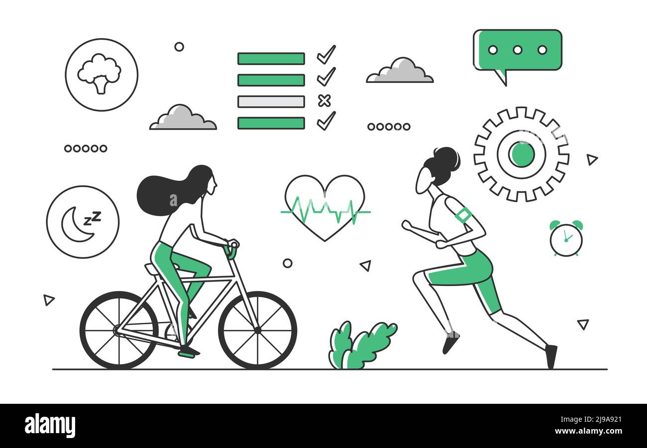 Young people having active sport lifestyle. Cycling and running for ...