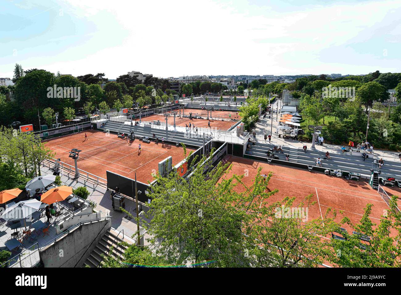 May 19, 2022, Paris, France: General top view (illustration) with clay courts (annexed, outside ...