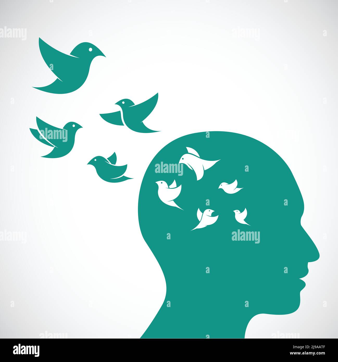 Human head and birds were flying. Easy editable layered vector ...
