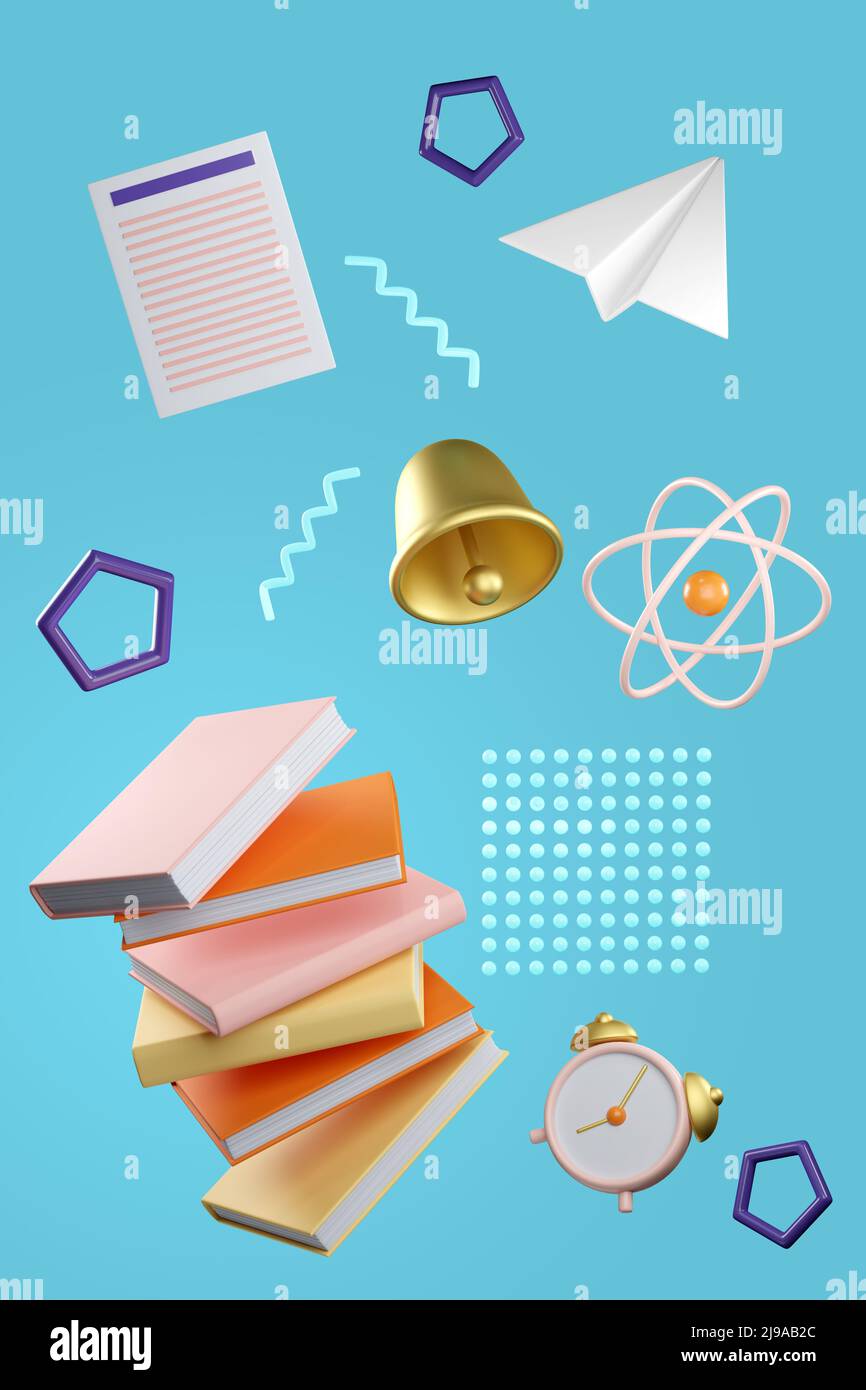 3d education concept poster for university and school. Stack of the ...