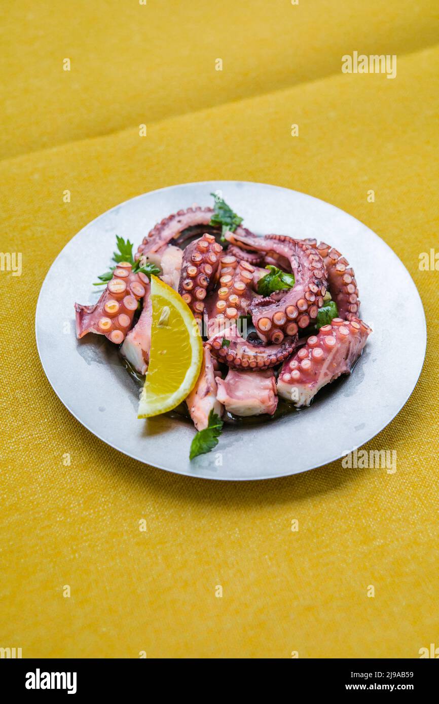 Greek traditional, sea food - Octopus with olive oile and lemon juice ...