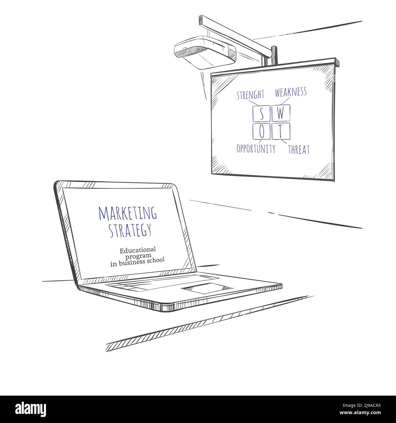 Sketch business educational template with equipment for marketing ... Sketch business educational template with equipment for marketing ...