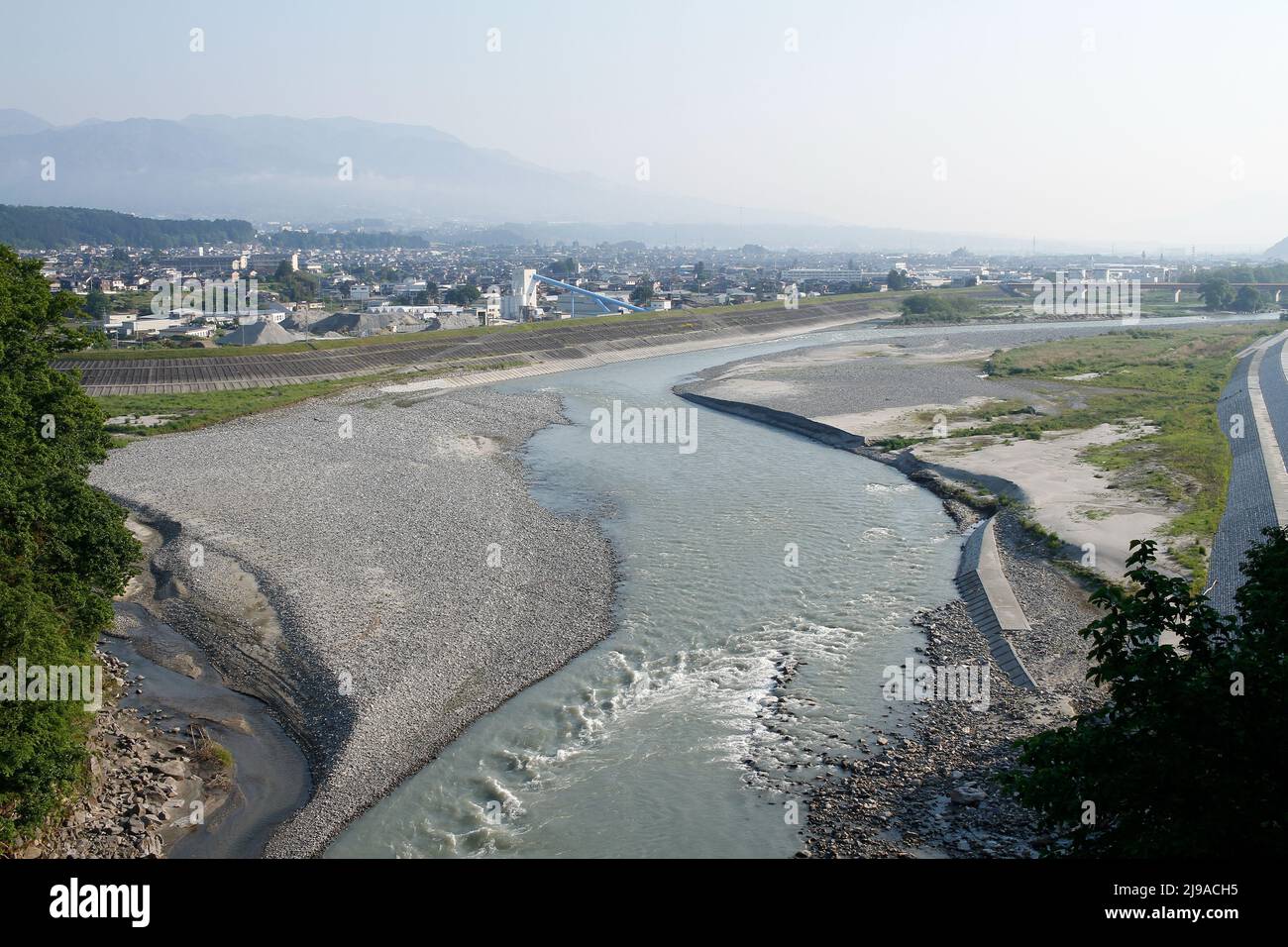 iida, nagano, japan, 2022/11/05 , tenryu river and iida city view from minabarahashi bridge in ...