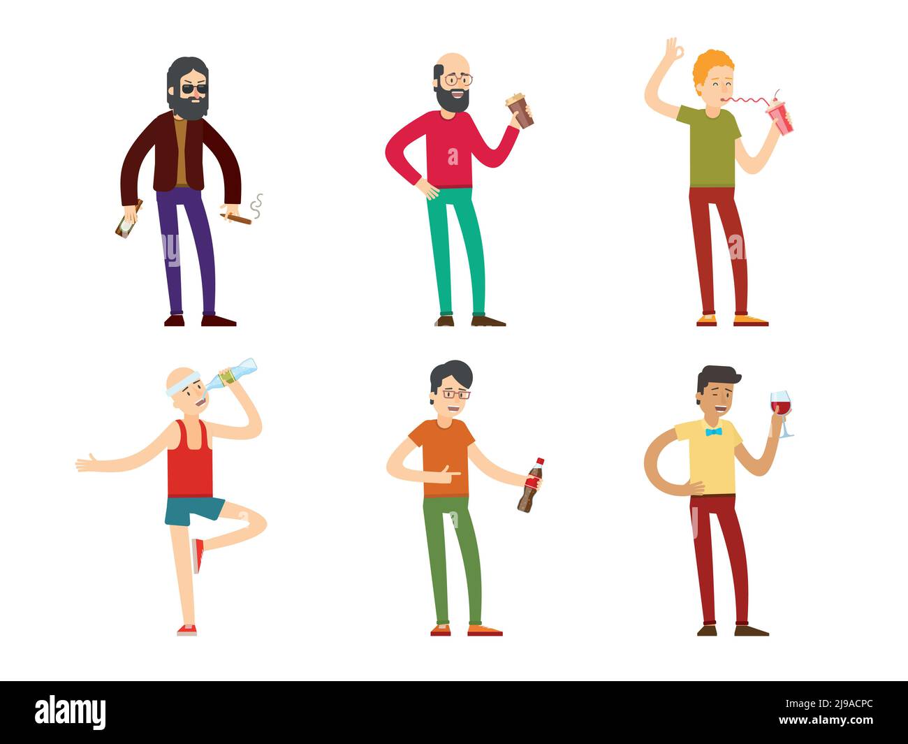 Drinking men collection of different lifestyle with various beverages ...