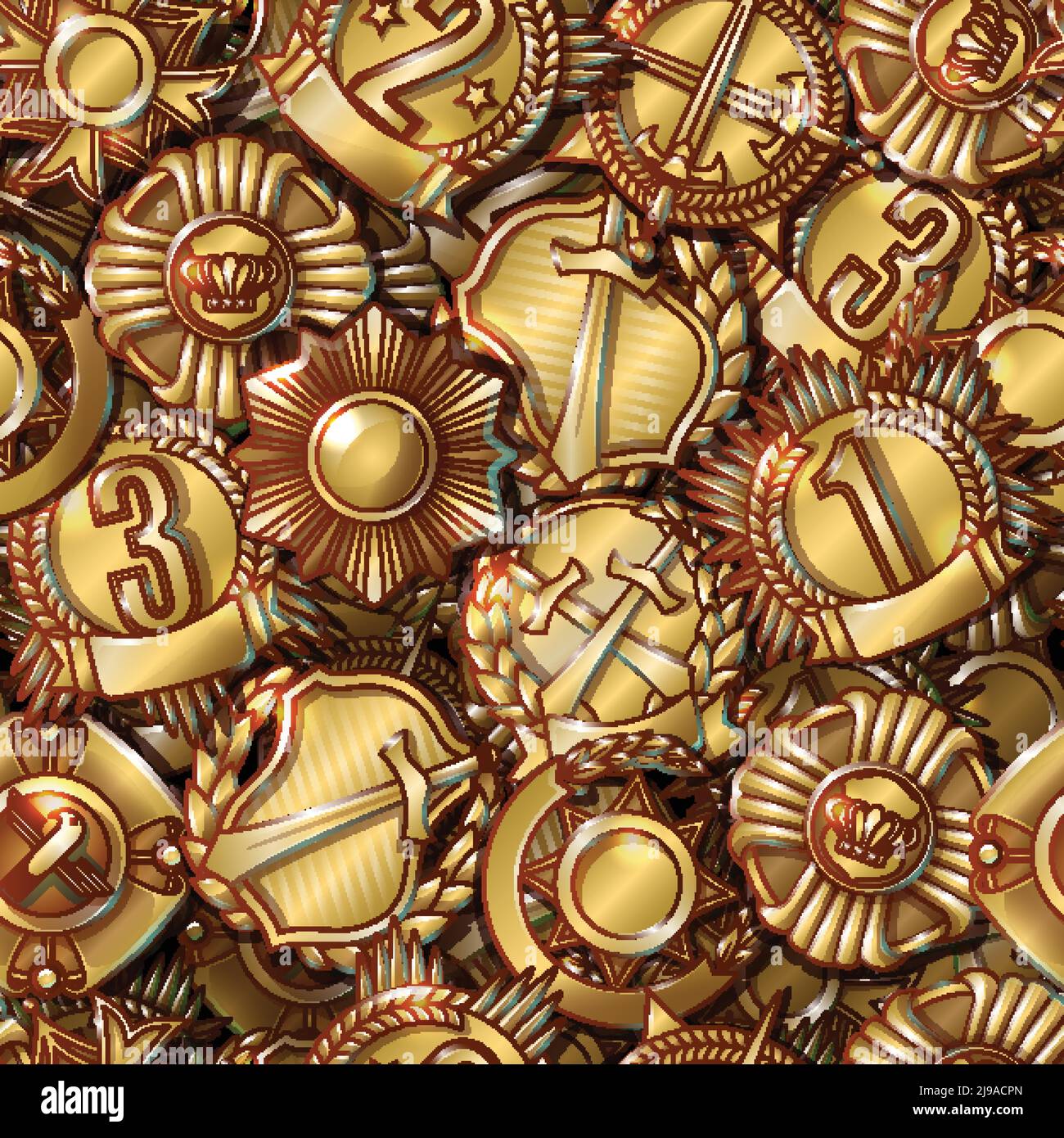 Military medals seamless pattern with gold awards and trophies of ...