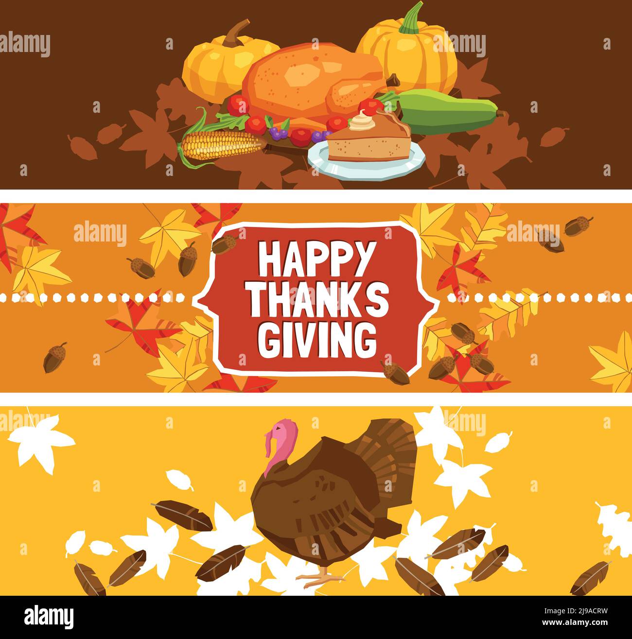 Thanksgiving day horizontal banner set with traditional food and ...
