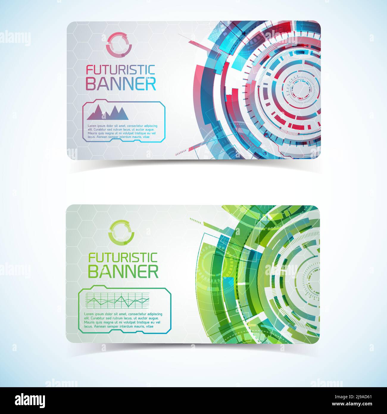 Set of two modern virtual technology isolated banners with tight ...