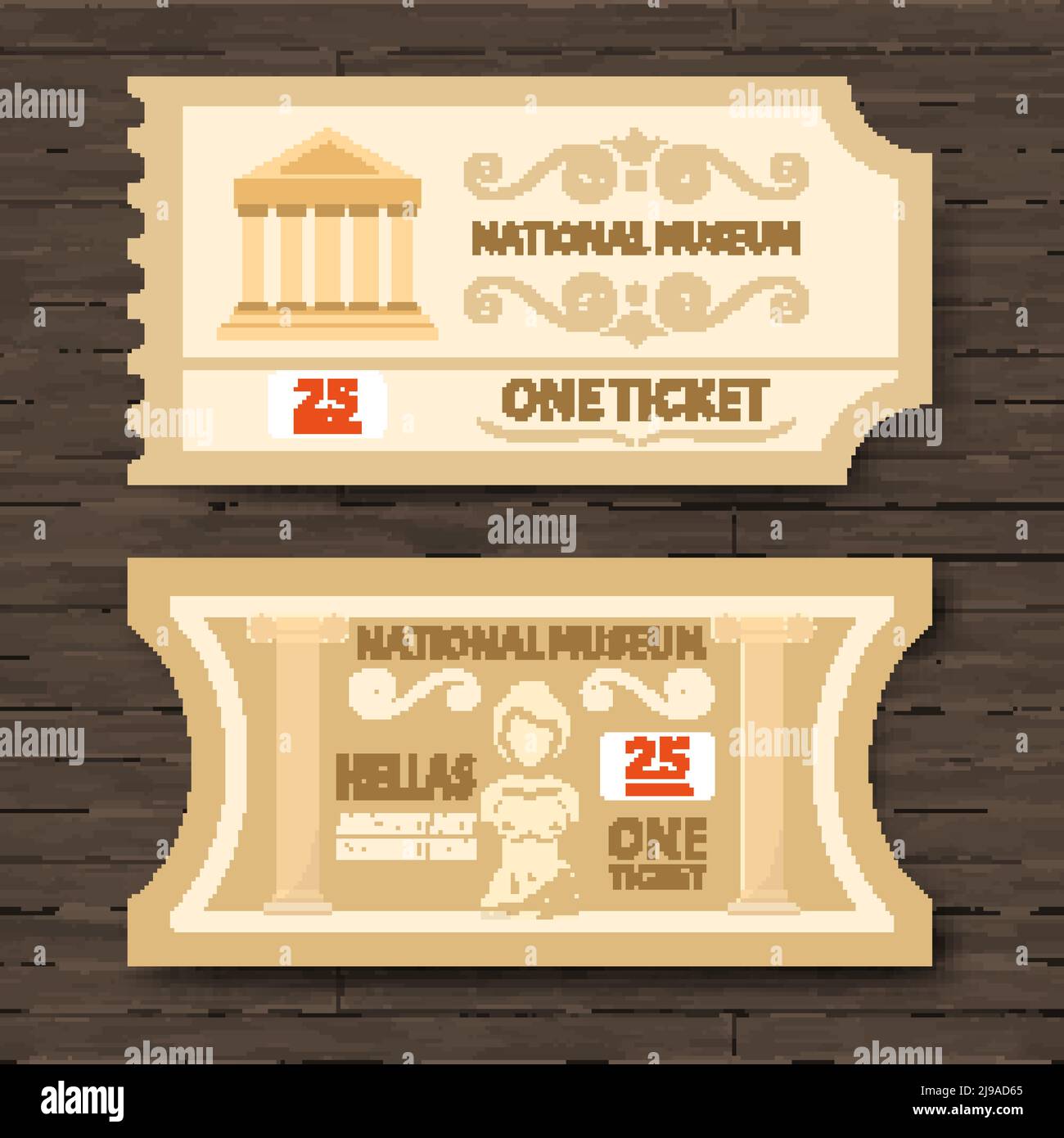 Two vintage museum tickets to ancient art exhibition with date and ...