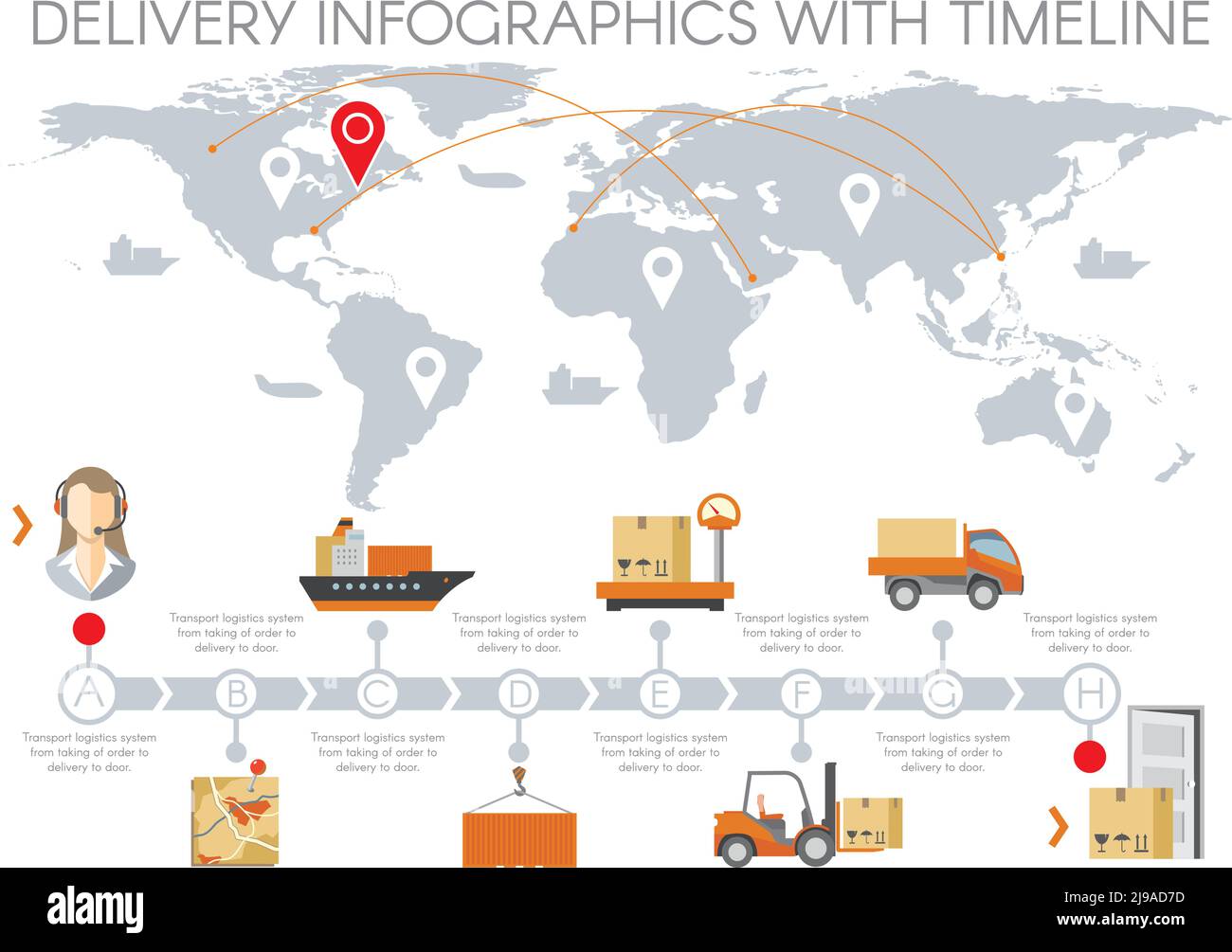 Delivery infographics with timeline. Management warehouse, business ...