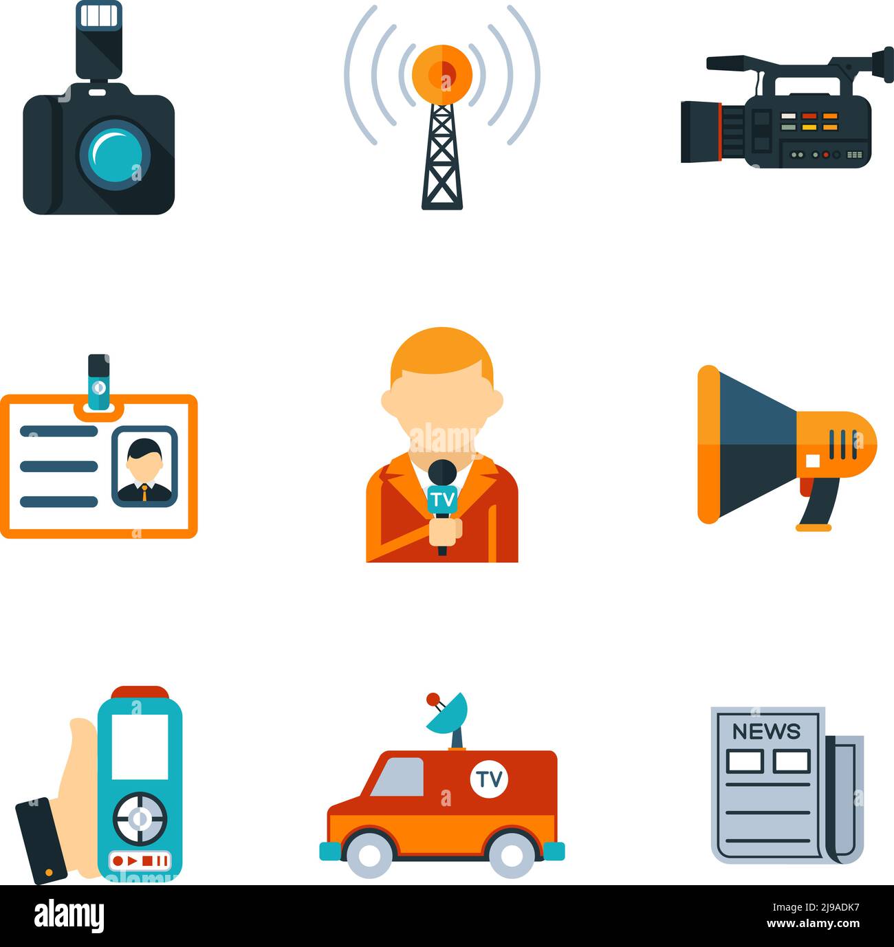 Simple Various Journalism Flat Icons Graphic Designs Isolated on White ...