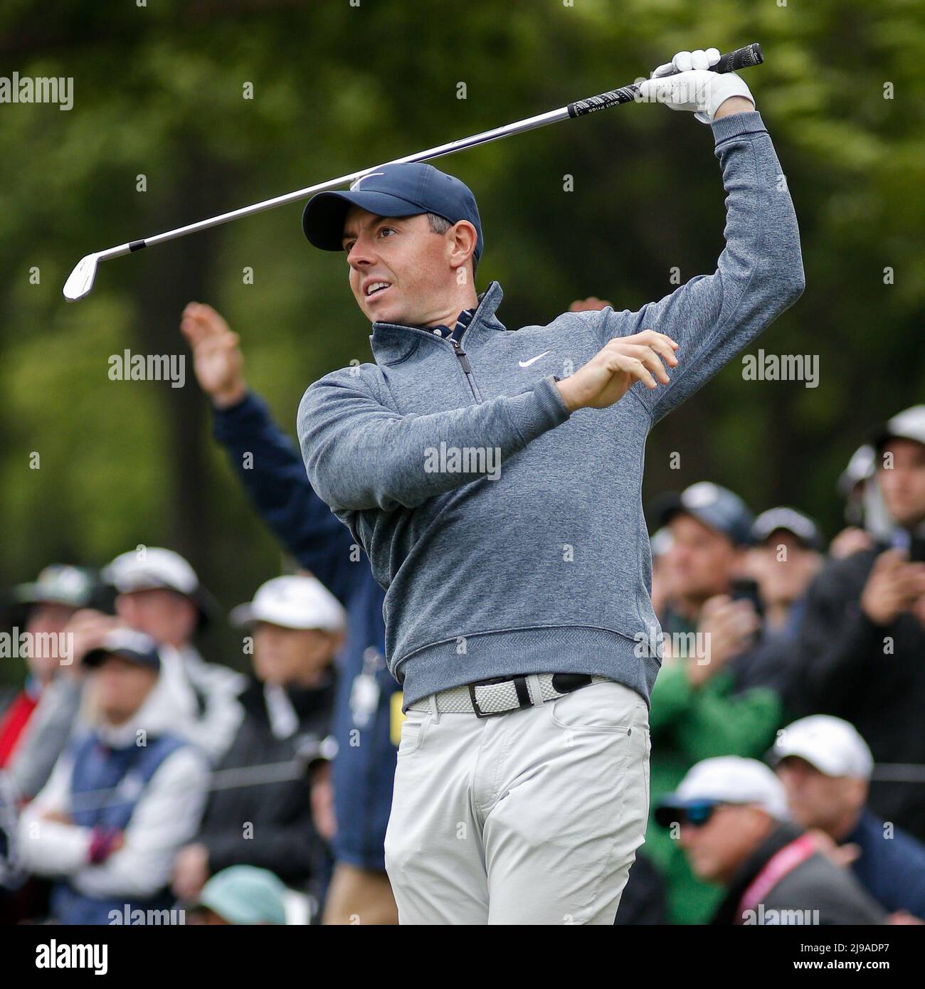Tulsa, Oklahoma, USA. 21st May, 2022. RORY MCILROY hits a shot on the ...