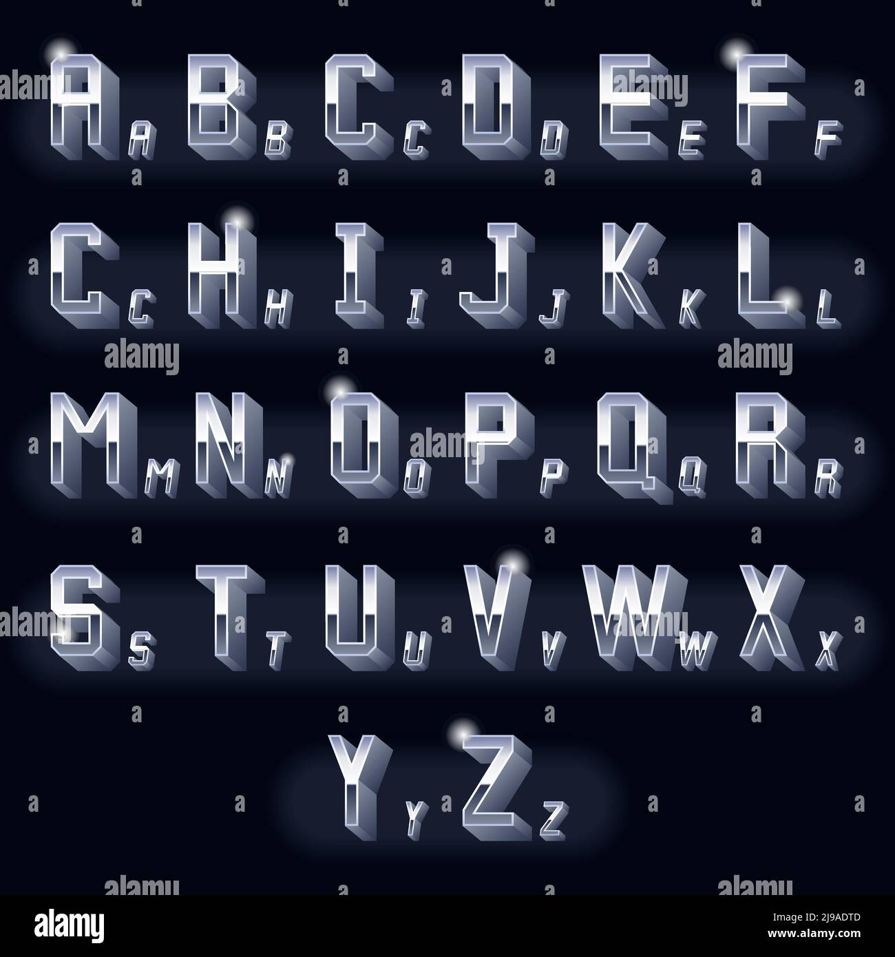 Metal vintage volumetric 3d chrome letters. Typography retro ...