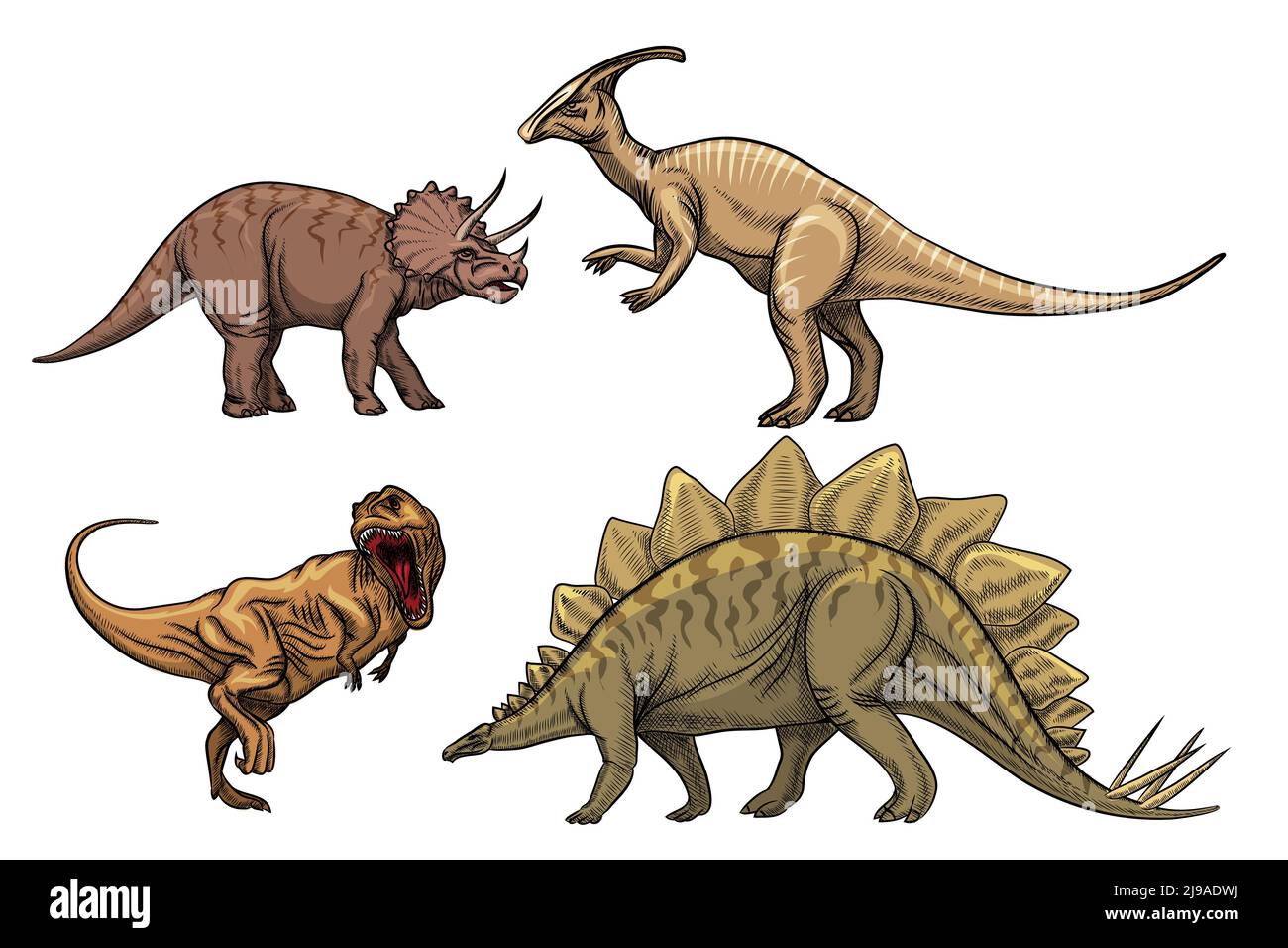 Dinosaurs characters set. Predator tyrannosaurus, triceratops and ...