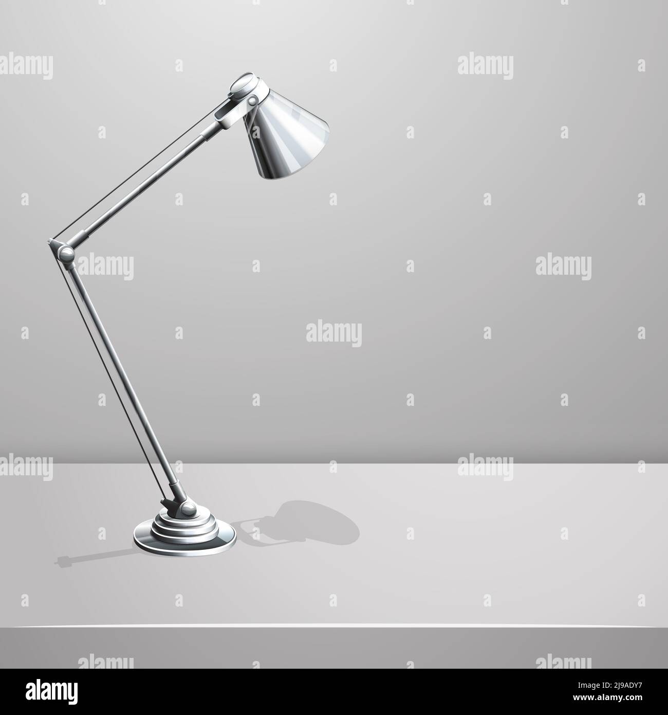 Desk lamp on table. White empty vector background. Object and equipment ...