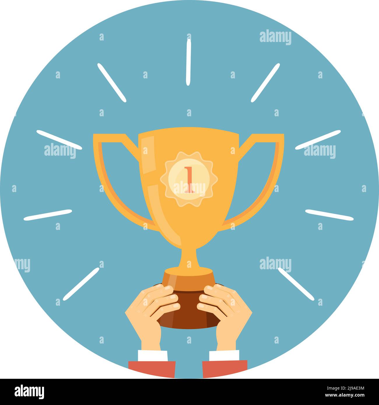 Trophy, hands holding winner cup vector illustration in flat style ...