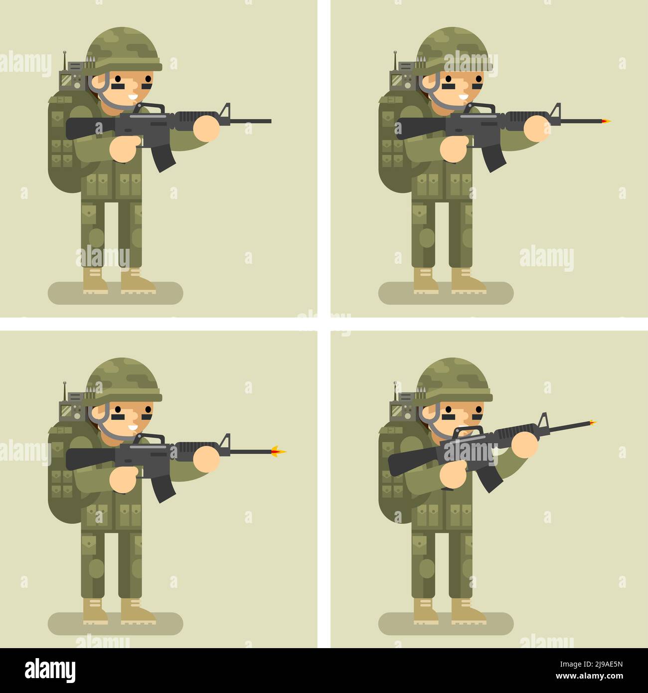 Soldier flat design animation shot weapon. Order act movement ...