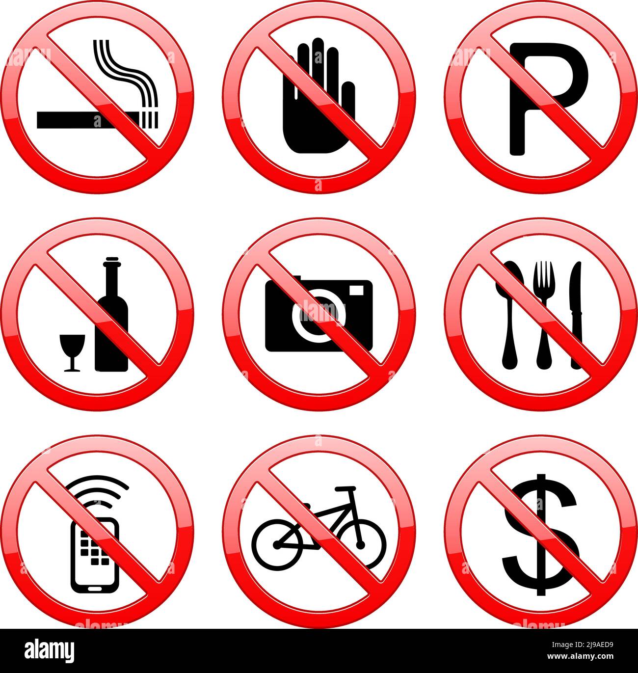 Vector No Sign Stop Sign: no smoking no entry no money no parking Stock ...