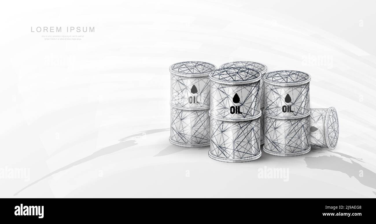 Oil barrel on World map. 3D Oil barrel in Low polygon, wireframe style ...