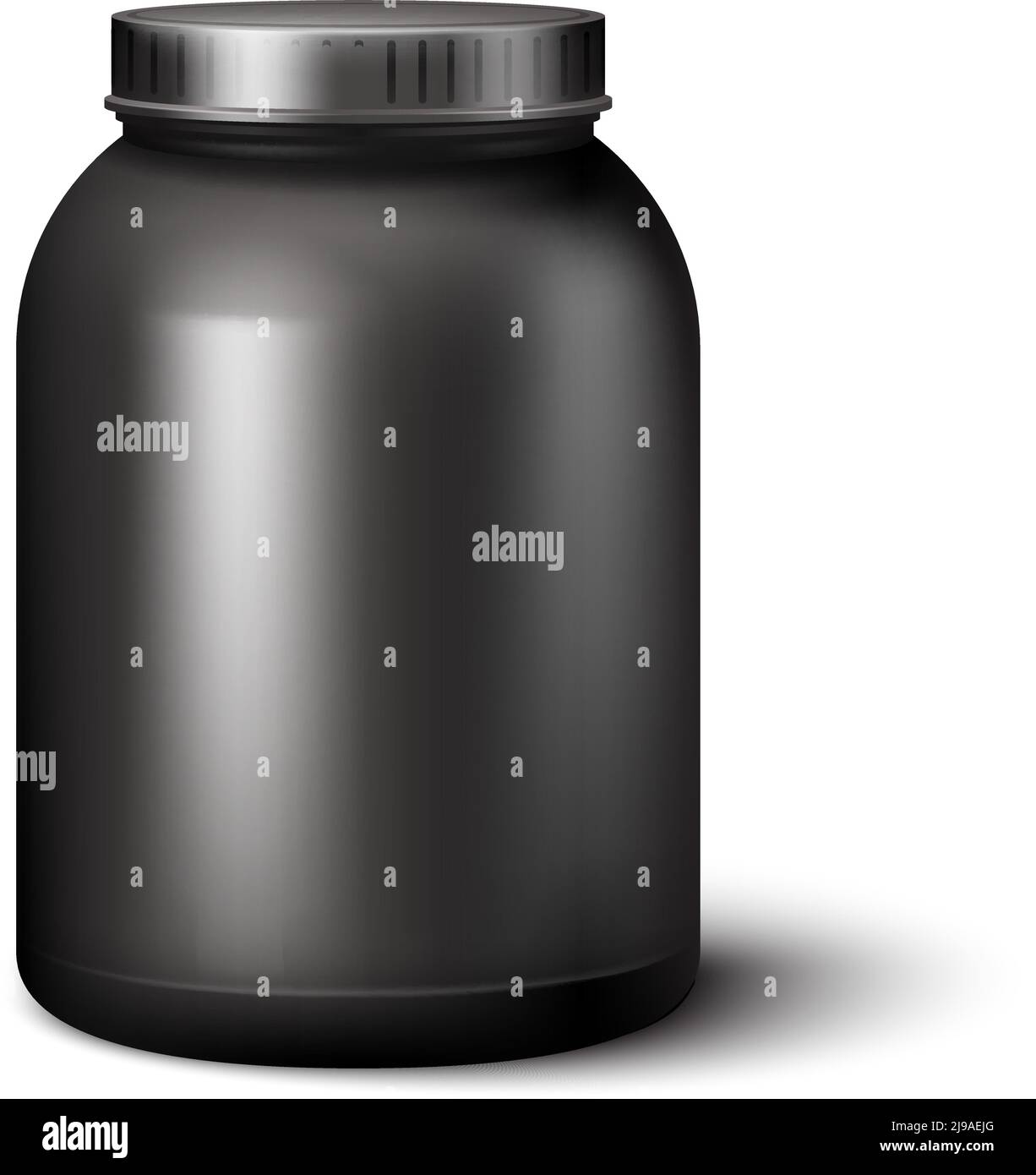 Black plastic sport nutrition container isolated on white background ...