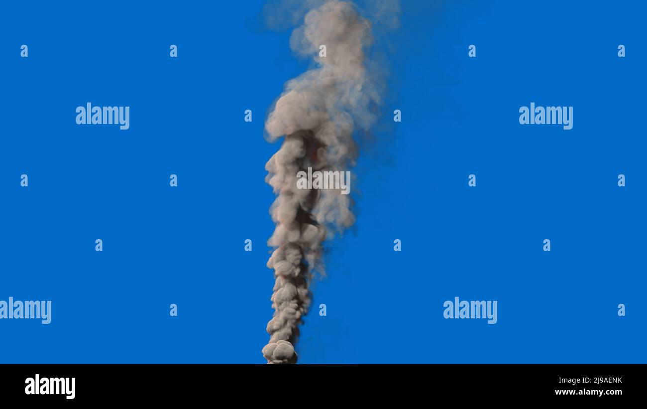 Grey smoke pollution pillar isolated on blue sky bg, isolated - object ...