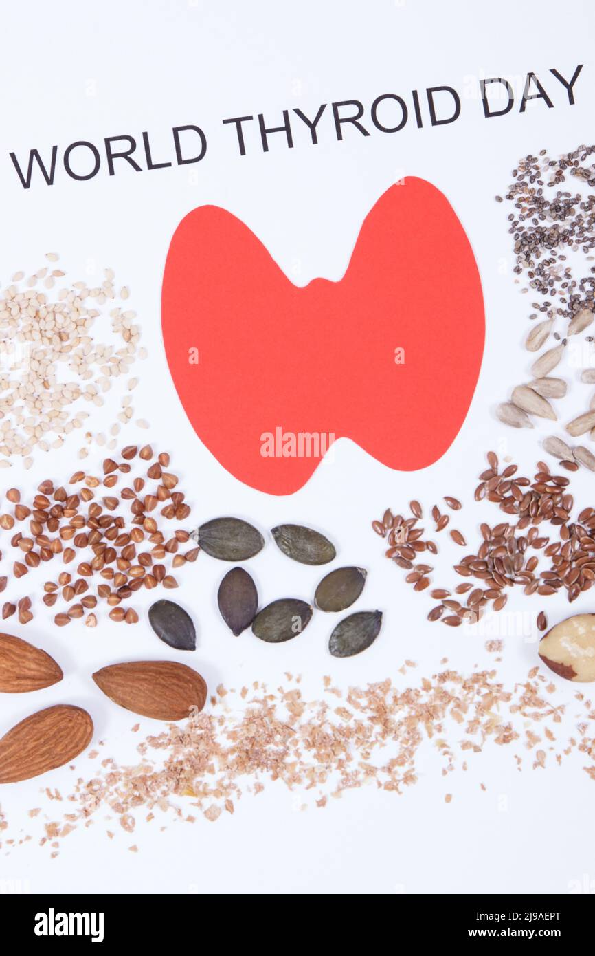 Inscription World Thyroid Day, thyroid shape and best food as source ...