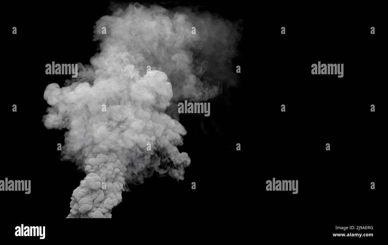 grey pollute smoke emission from forest fire on black, isolated ...
