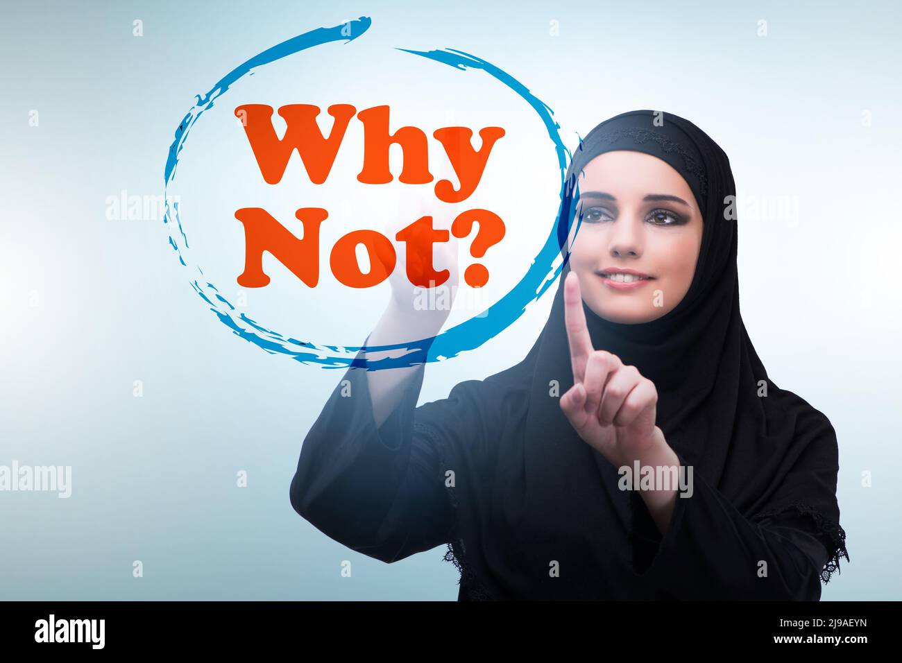 Businesswoman asking question why not Stock Photo - Alamy