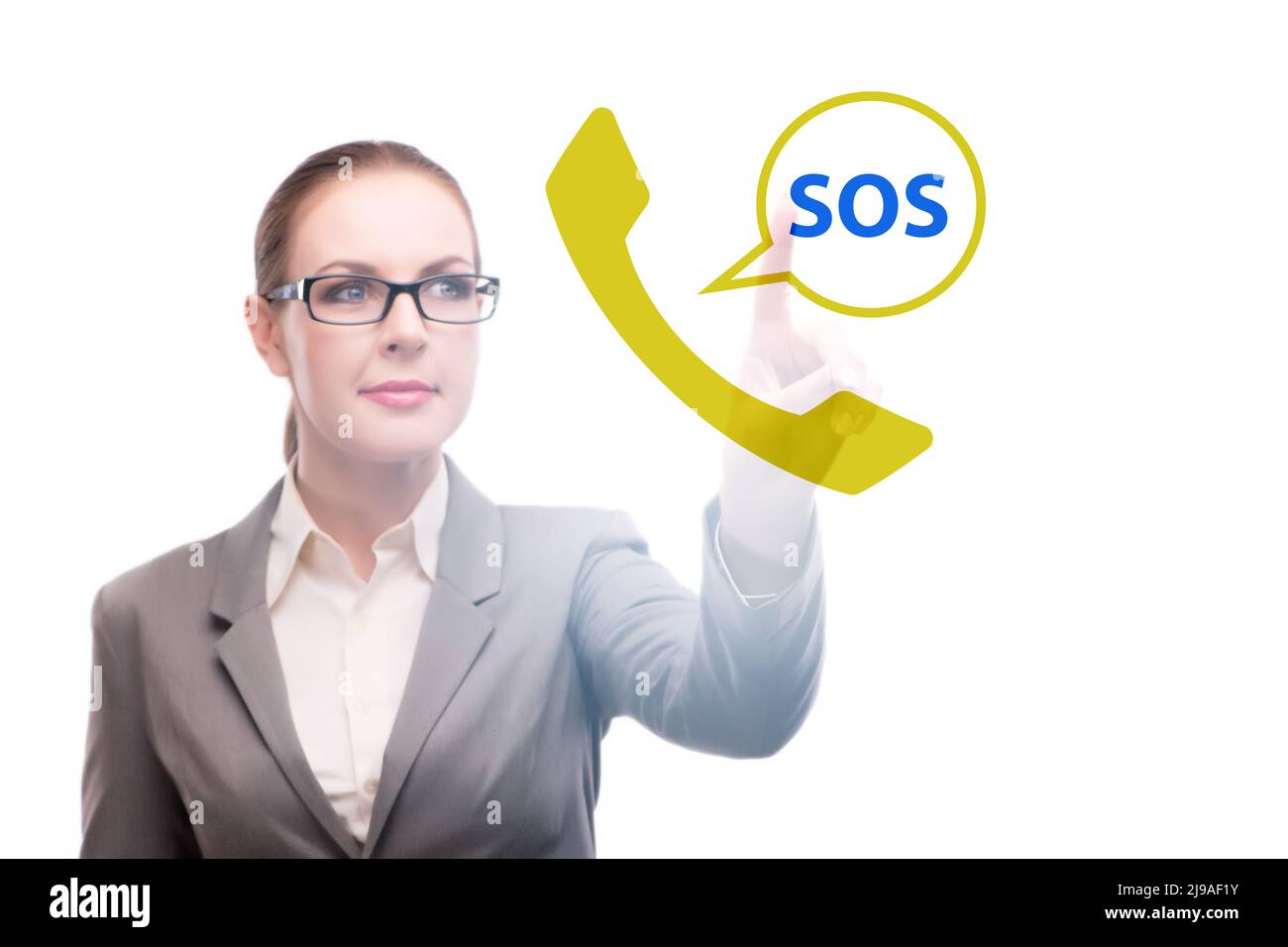 Businesswoman pressing SOS button in the case of danger Stock Photo - Alamy