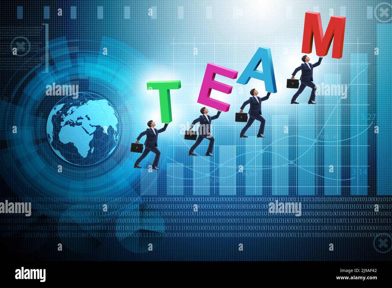 Teamwork concept with the people carrying team letters Stock Photo - Alamy