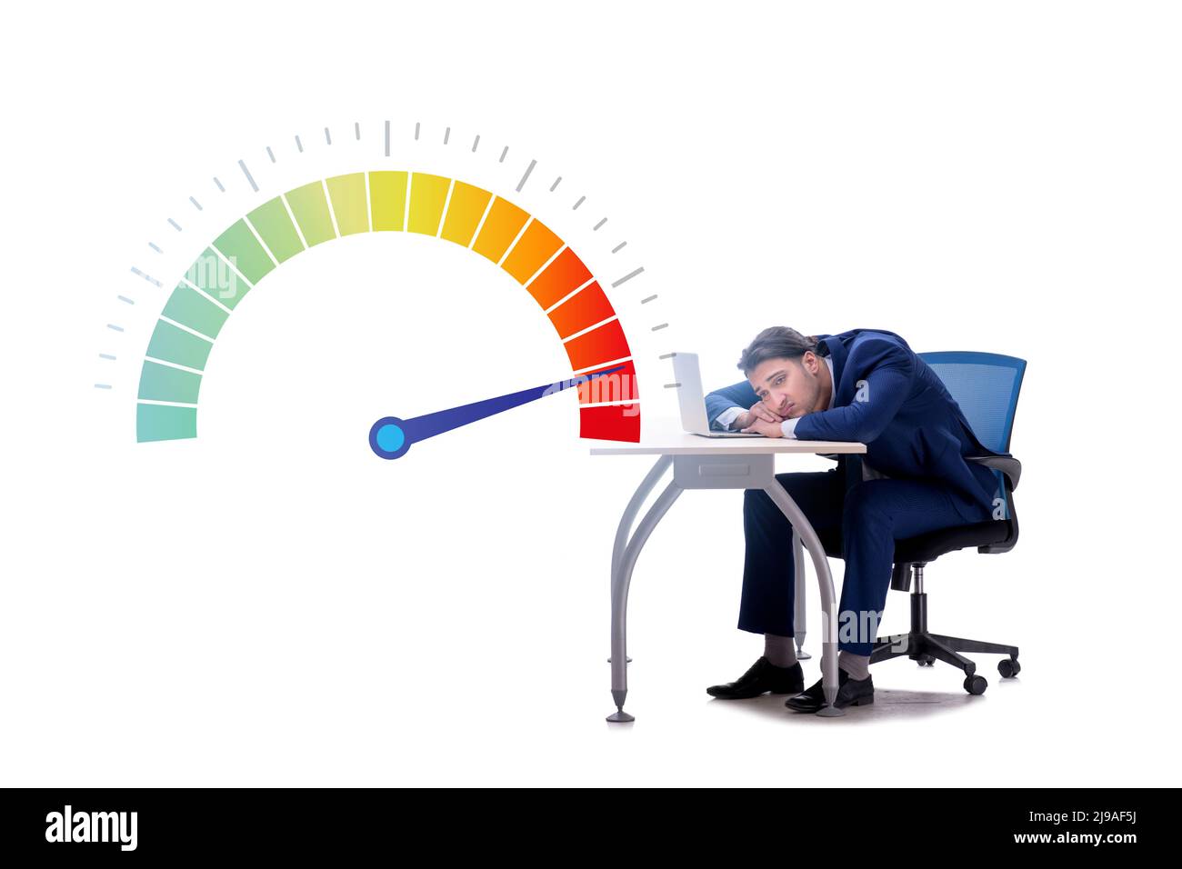 Businessman with the meter measuring his stress level Stock Photo - Alamy