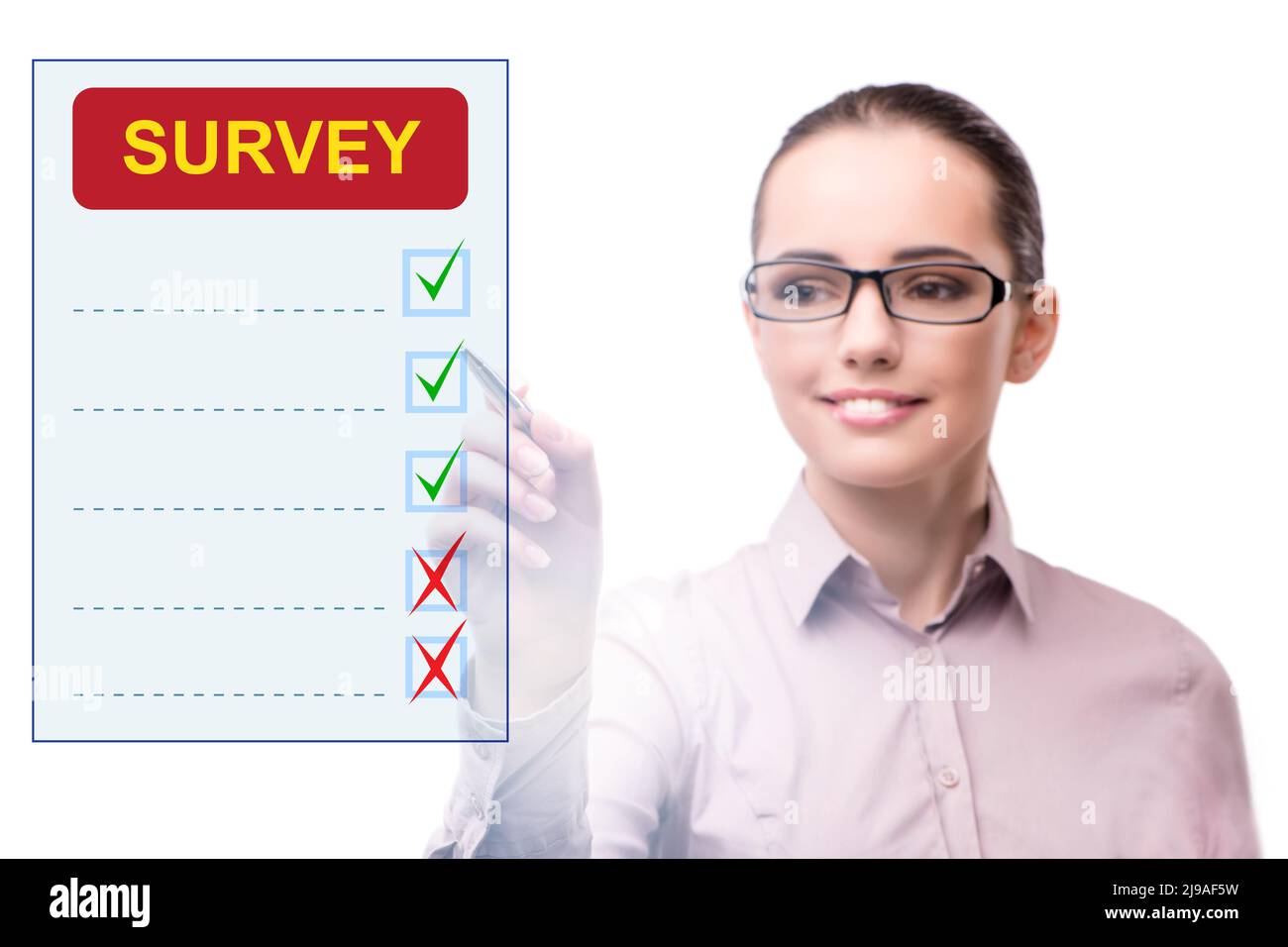 Businesswoman pressing buttons on the virtual accident report Stock ...