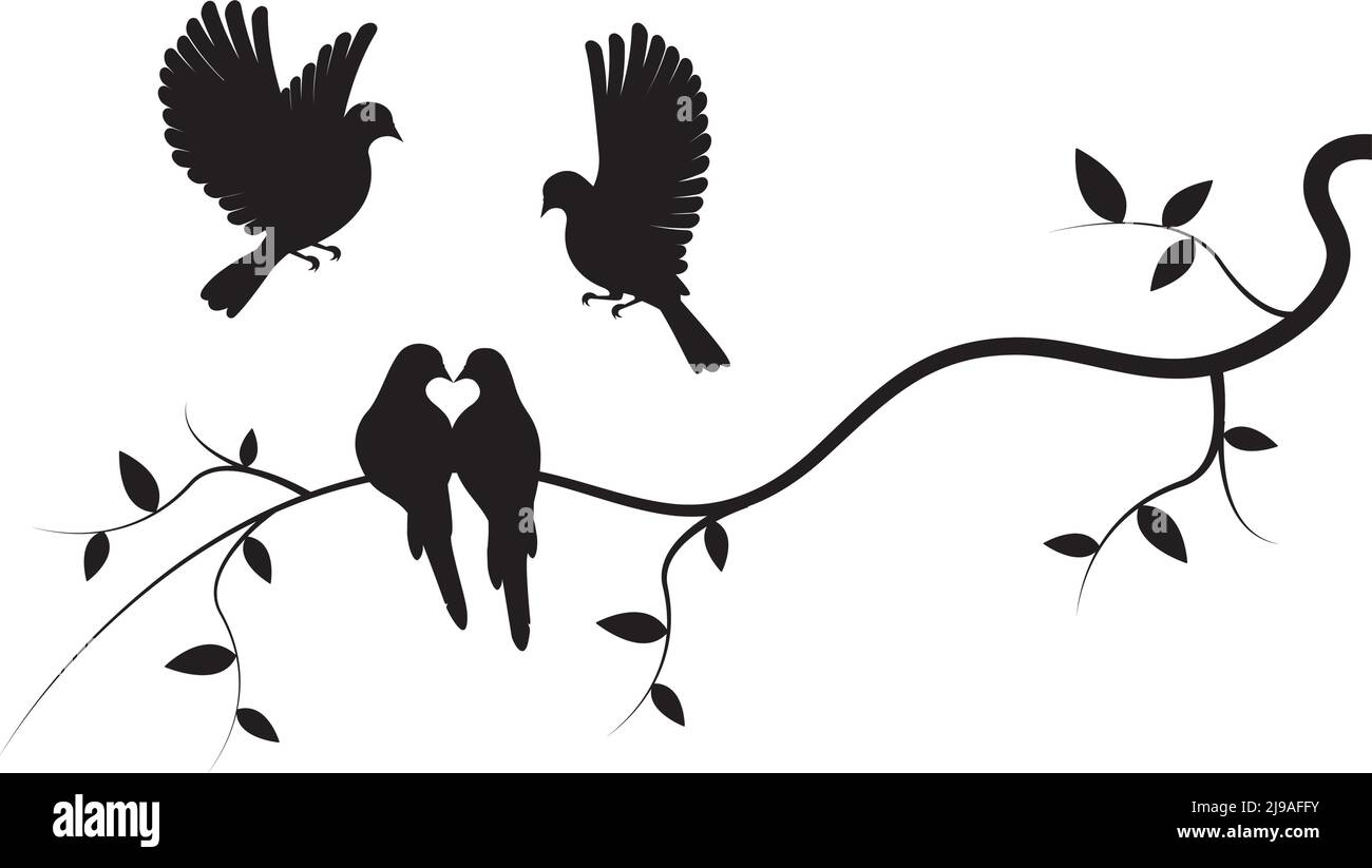 Flying birds on branch and birds couple, vector. Wall decals, birds on ...