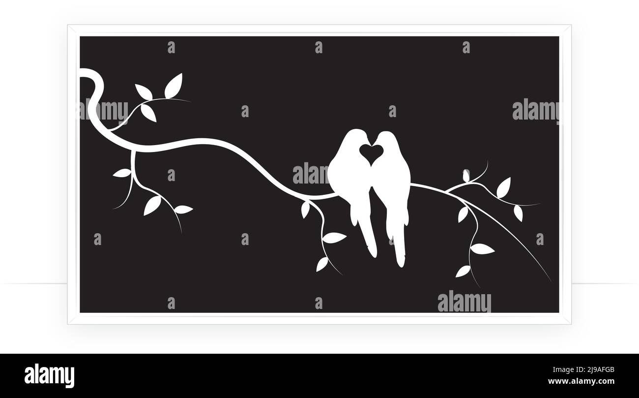 Birds couple on branch, vector. Wall decals, birds on tree design ...