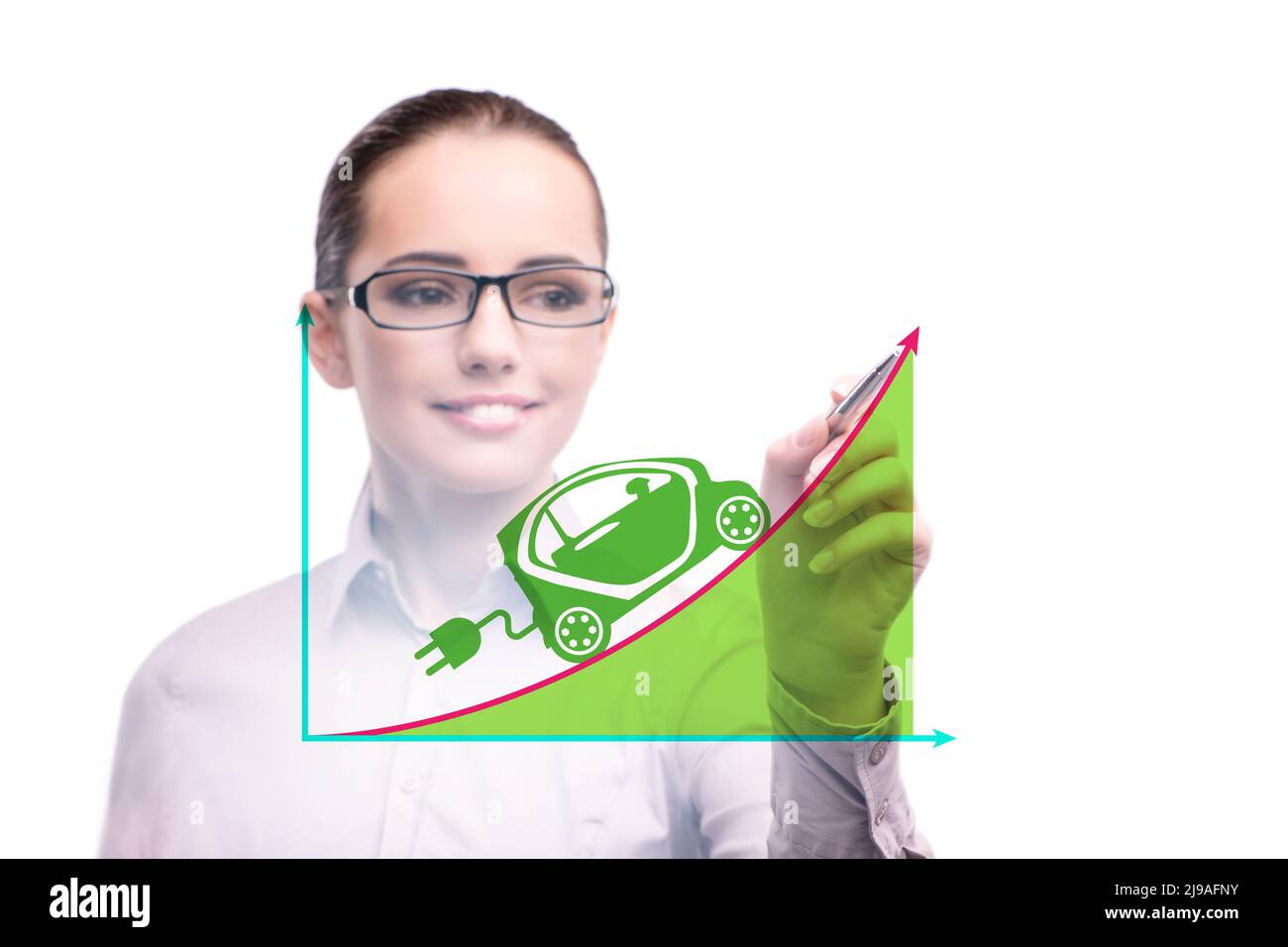Electric car concept with the businessoman pressing button Stock Photo ...