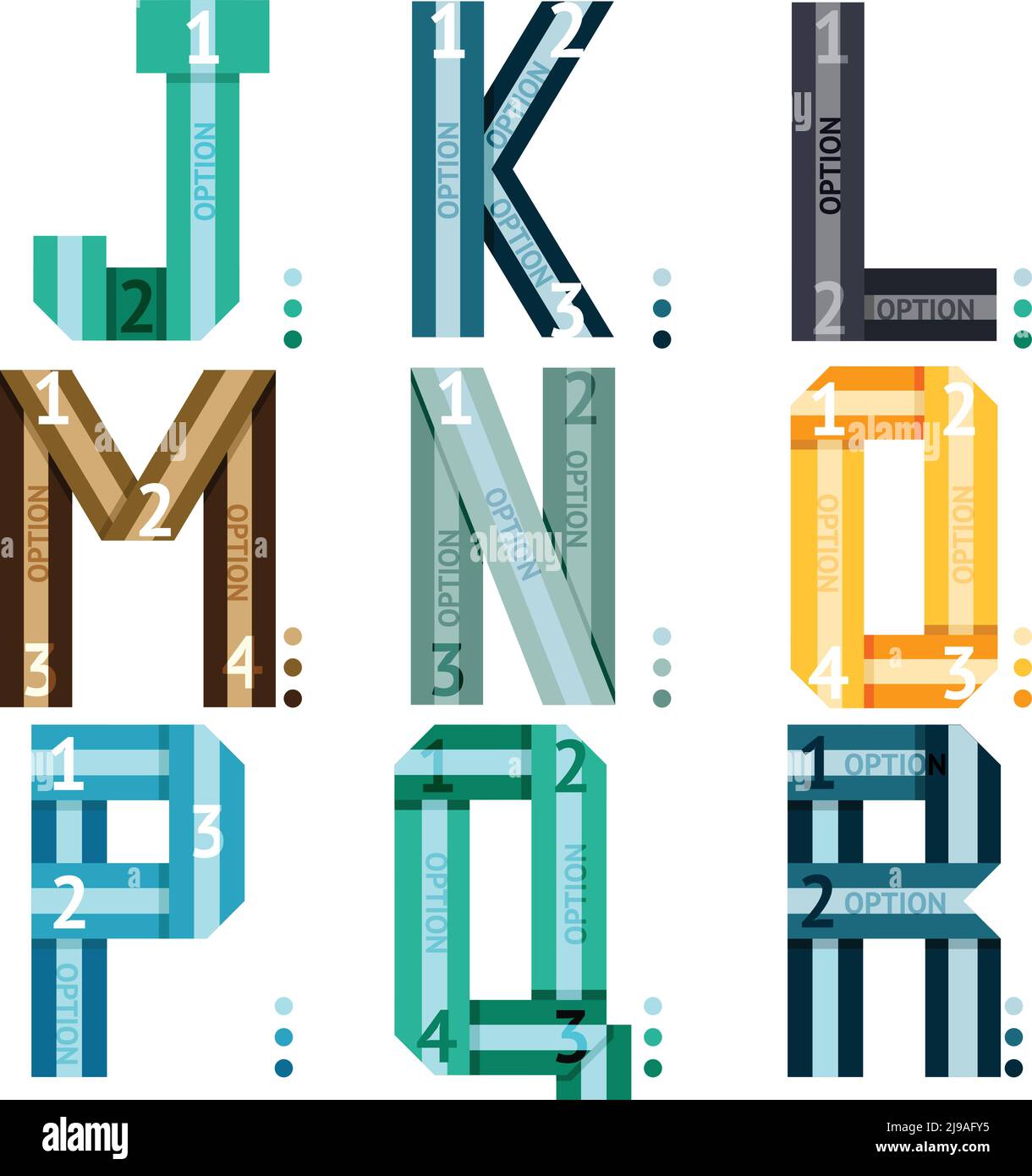 Striped uppercase vector font with alphabet letters and number options ...