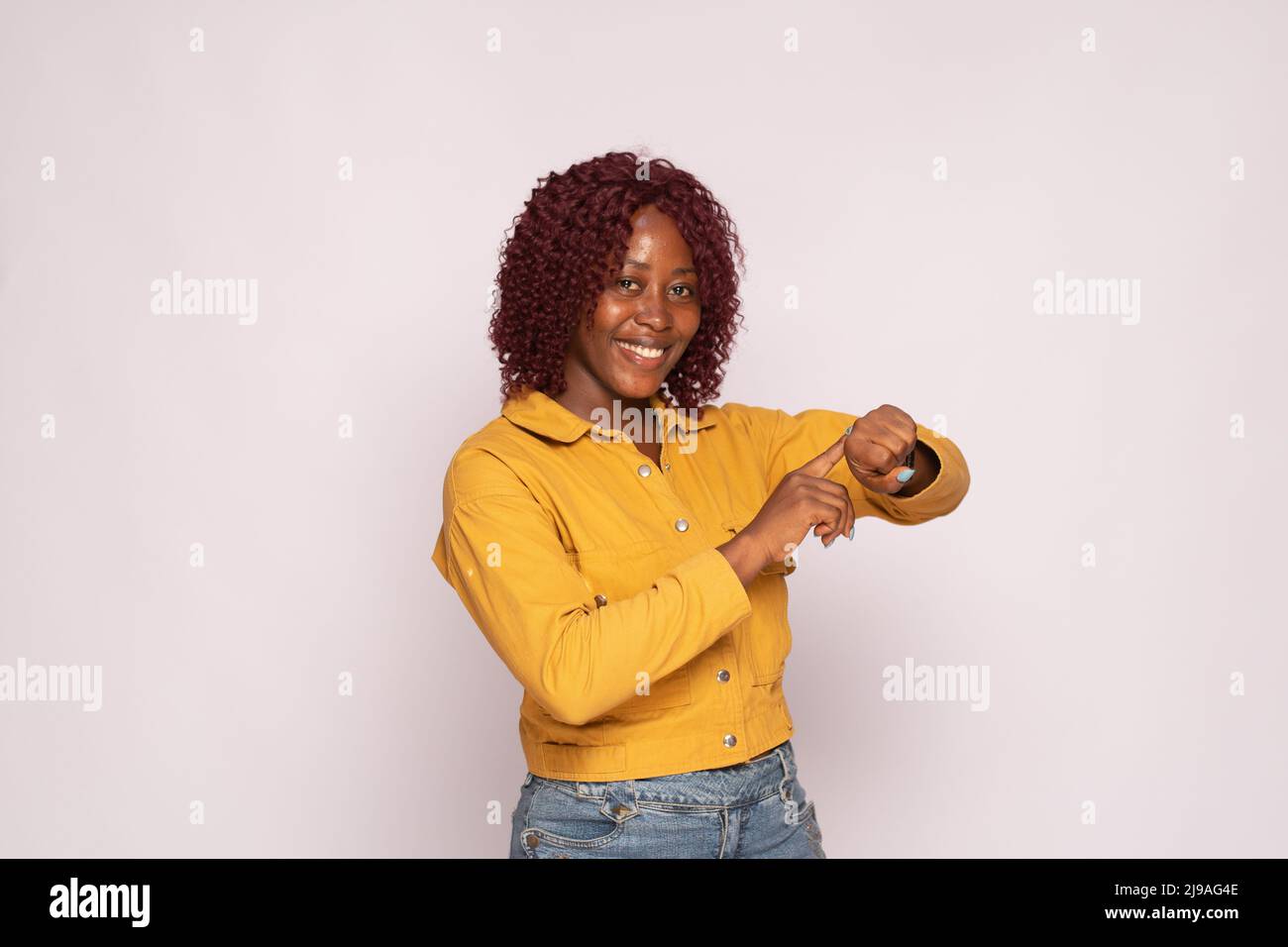 Person pointing watch wrist hi-res stock photography and images - Alamy