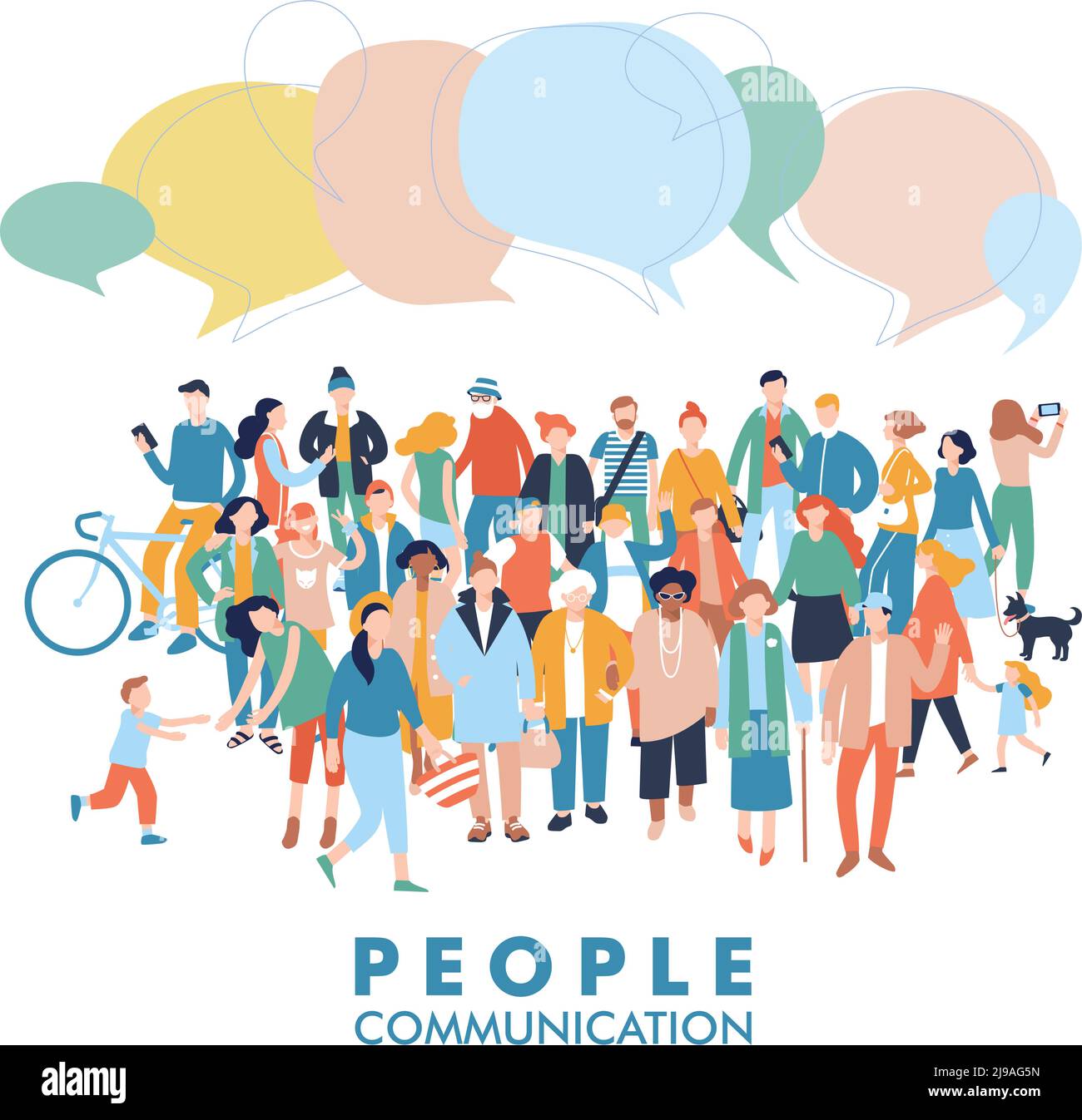 Group of different people in community with speech bubbles isolated on ...