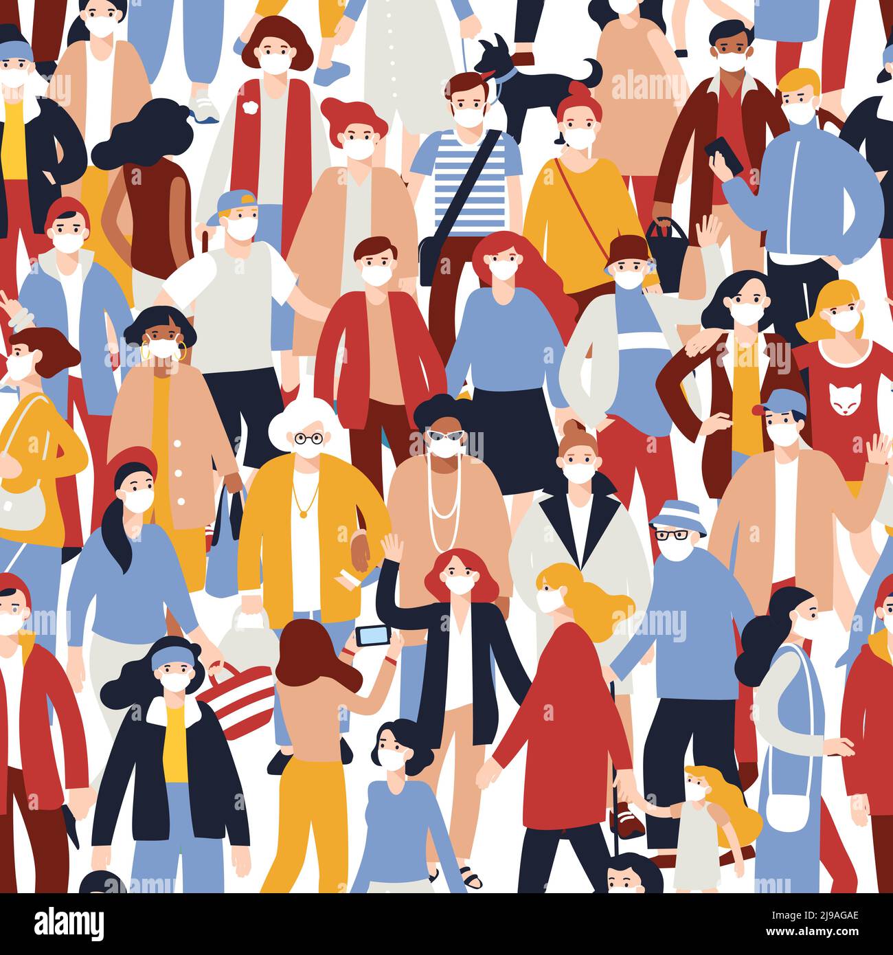 Group of different people with protective medical face masks in ...