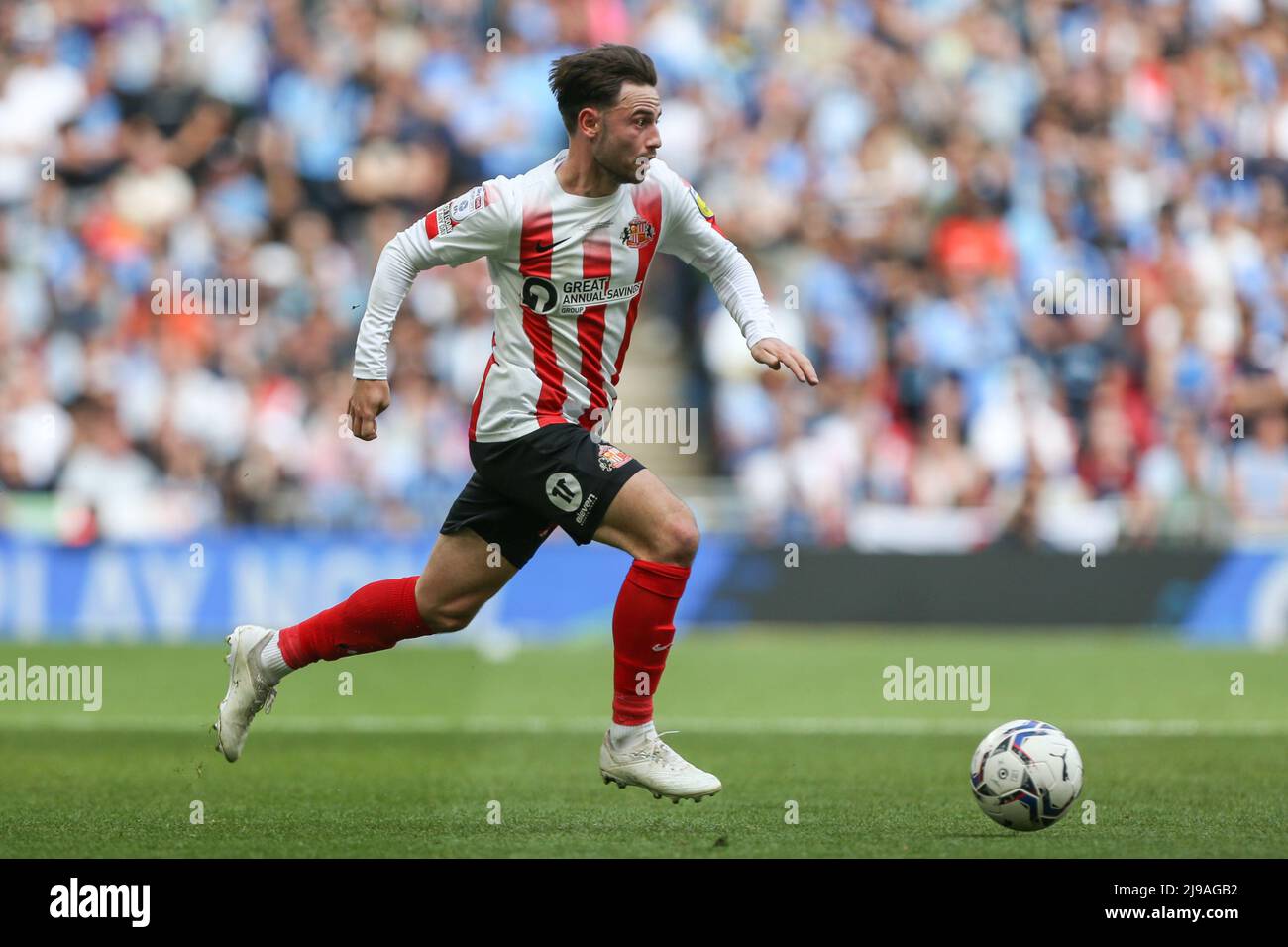 London, UK. 21st May, 2022. Patrick Roberts #77 of Sunderland on the ...