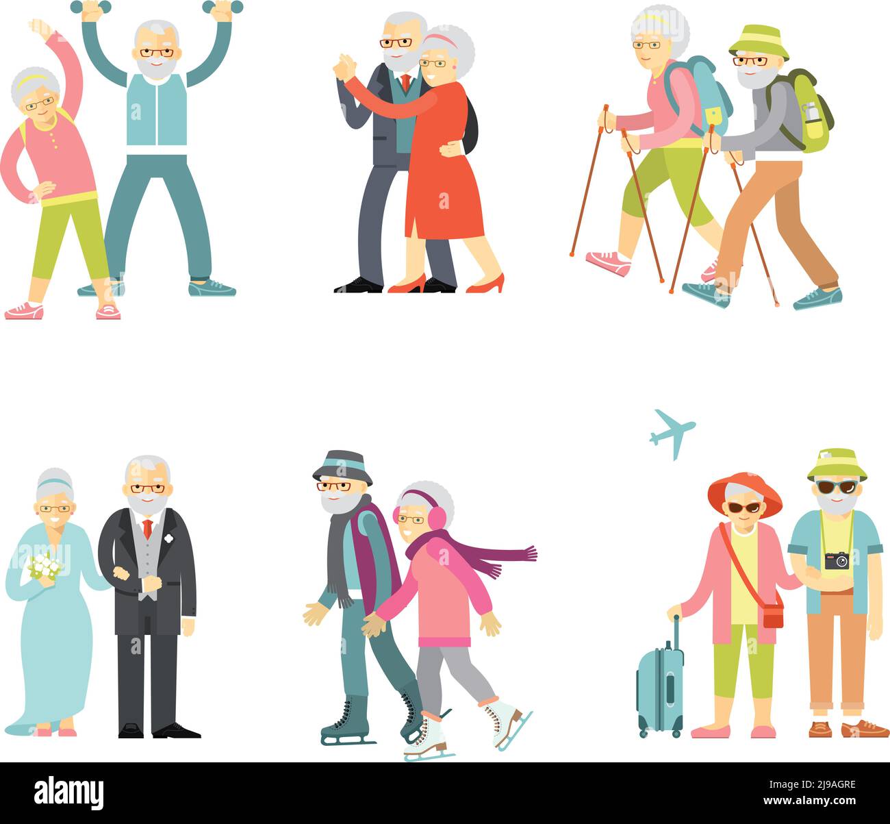 Old people in different poses, gestures, actions and situations ...