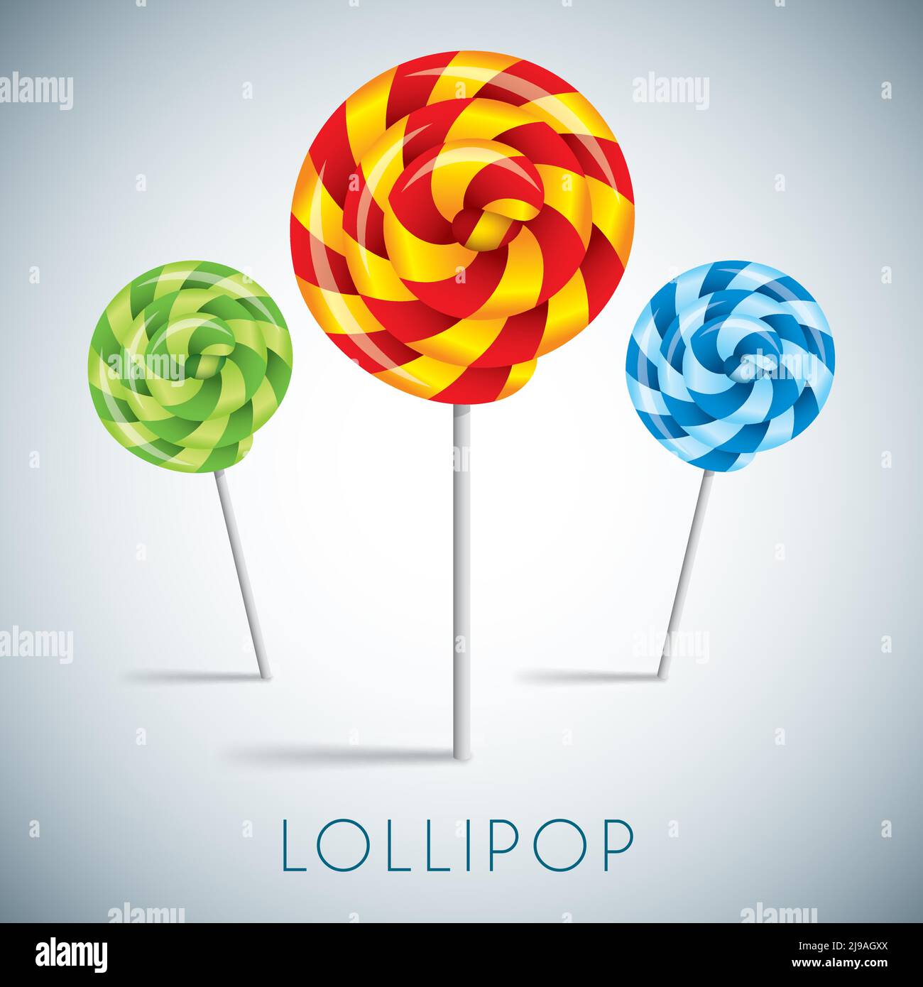 Three Lollipop Collection with different bright colors and funny sweets ...
