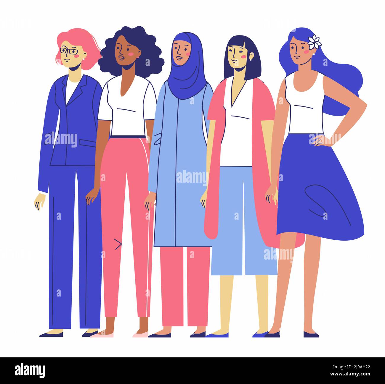 Happy young girls friends. Flat illustration isolated on white ...