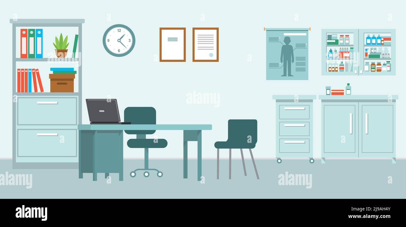 Modern hospital room interior with furniture and equipment for ...