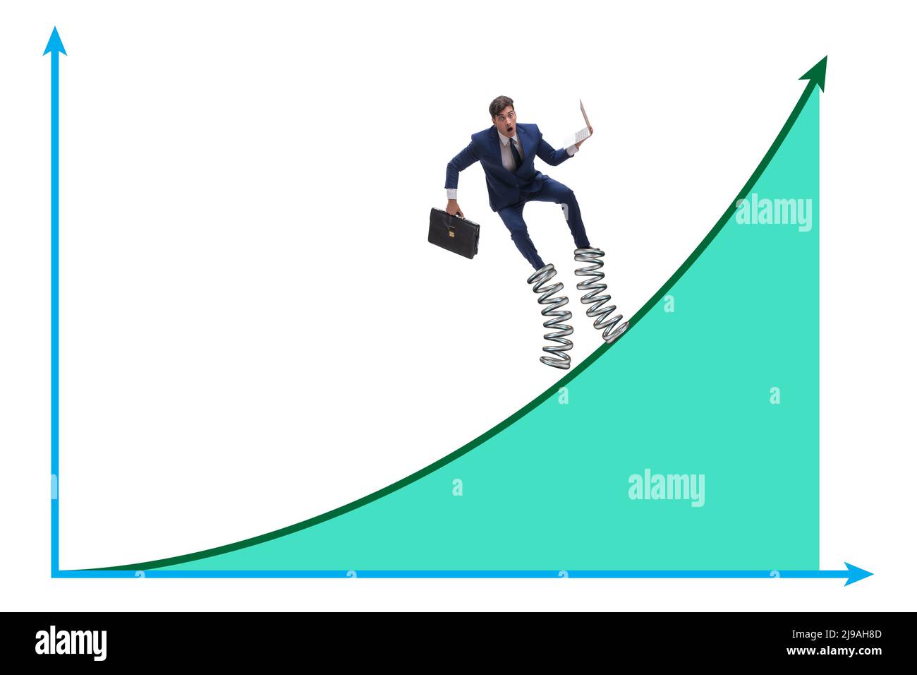 Businessman jumping high on the springs Stock Photo - Alamy