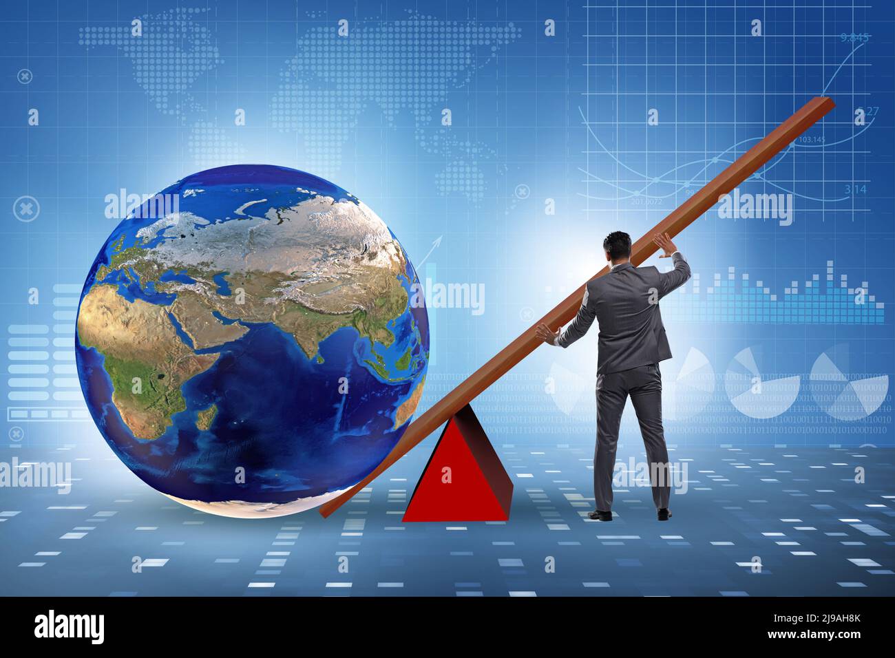 Businessman lifting the earth in the challenge concept Stock Photo - Alamy