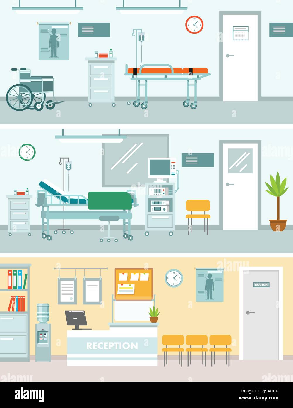 Modern hospital interiors with furniture and equipment. Vector ...