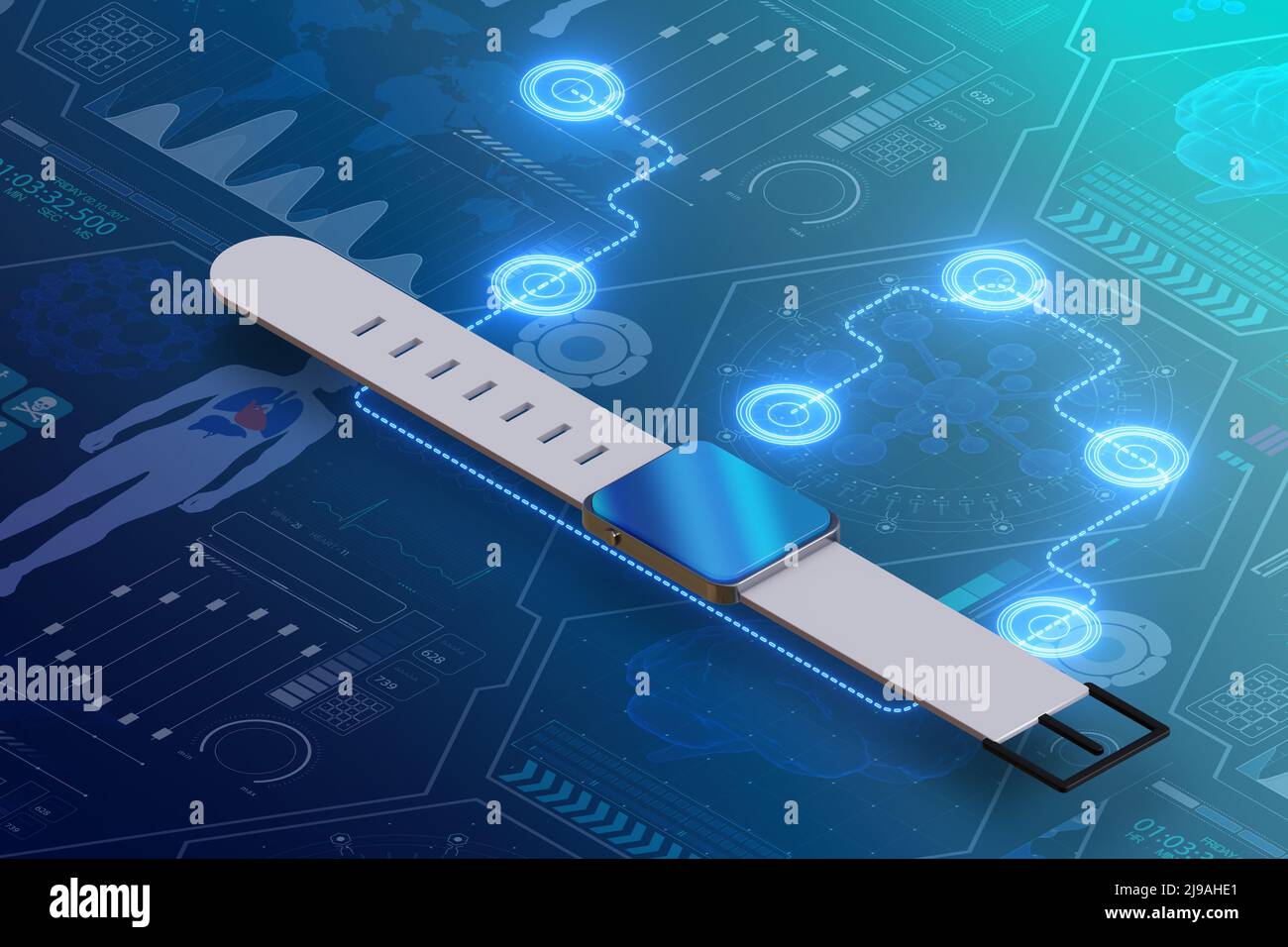 Concept with the smartwatch - 3d rendering isometric Stock Photo - Alamy
