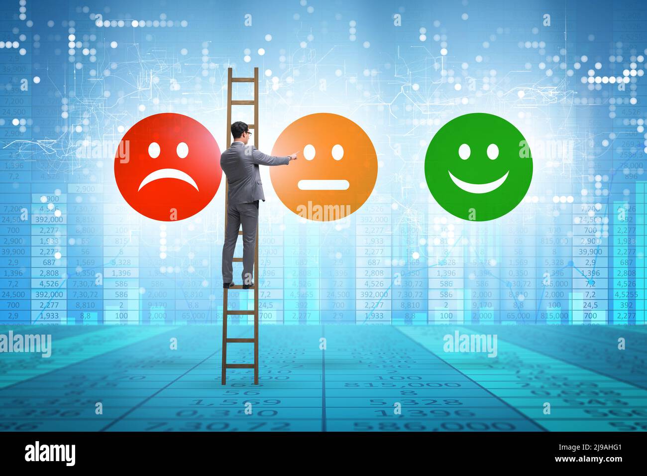 Illustration of customer feedback with the faces and businessman Stock ...