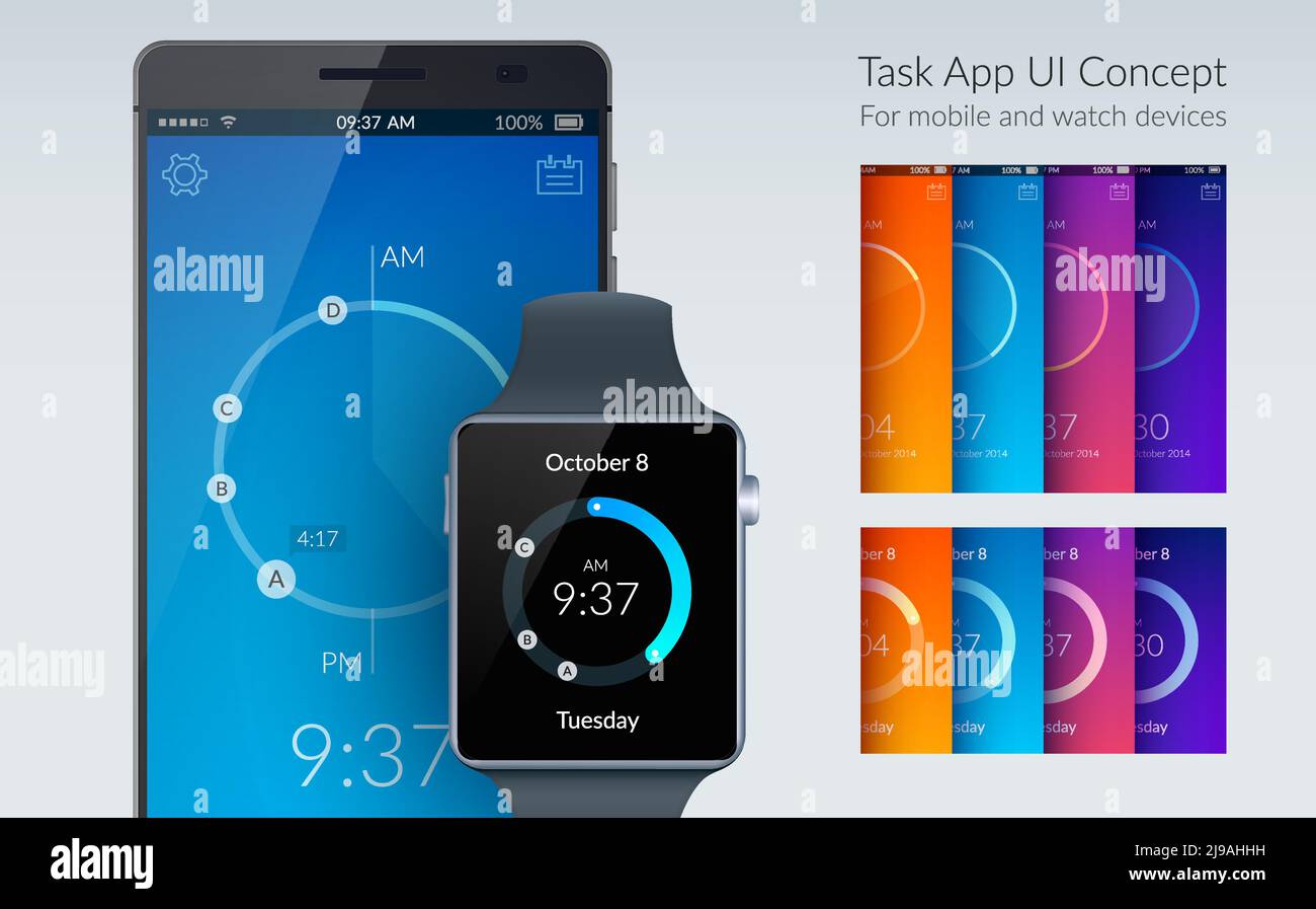 Task app ui design concept for mobile and watch devices on light ...
