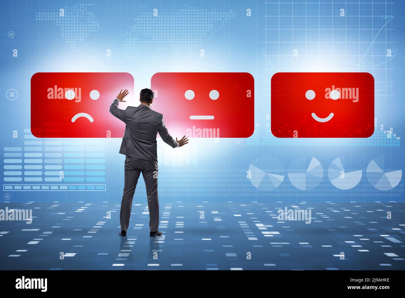 Illustration of customer feedback with the faces and businessman Stock ...